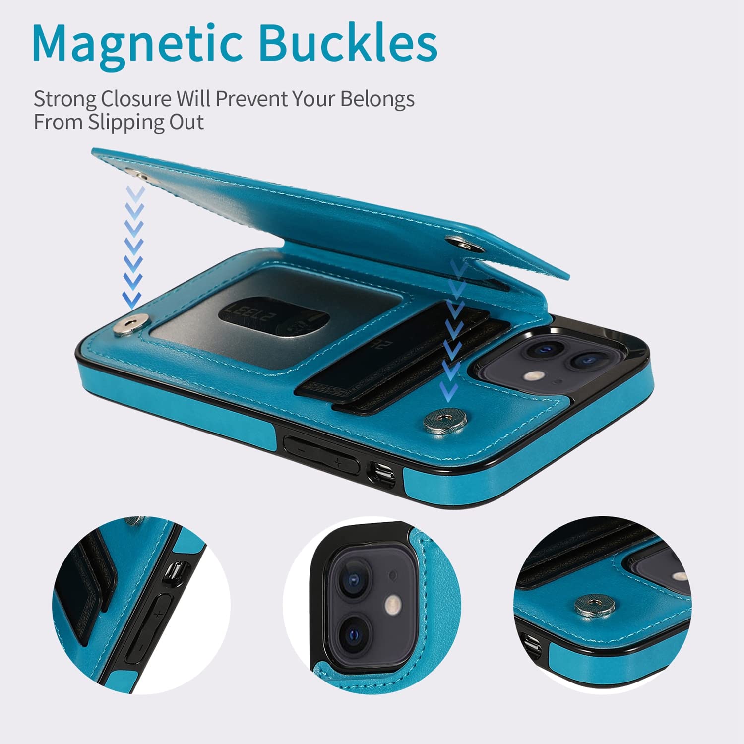 Anyisposs Compatible with iPhone 12 Pro iPhone 12 Wallet Case 6.1 Tempered Glass Screen Protector Card Holder Slots Kickstand Cover Flip Leather Phone Cases for iPhone12pro 5G 12s iPhone12 12pro Blue