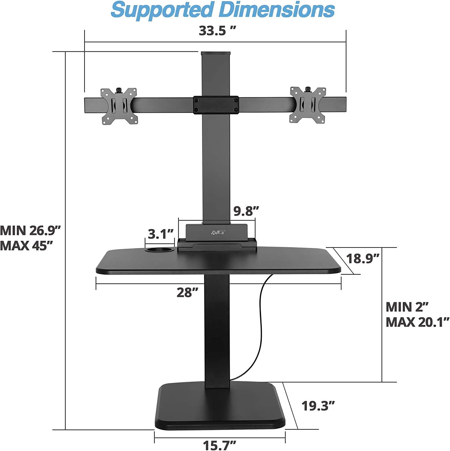 AVLT Dual 32" Monitor Gas Spring Height Adjustable Standing Desk Converter with 28"x 18.9" Spacious Worksurface Sit to Stand Table Sturdy Small Footprint