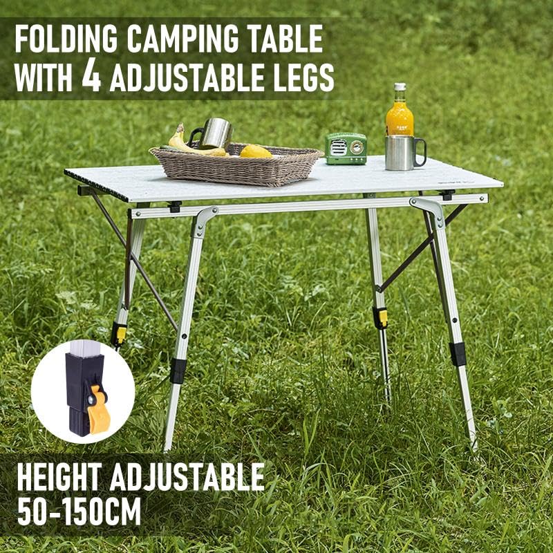 Alpen Outdoor Aluminum Folding Camping Table Adjustable Height for Outdoor Picnic, Camping, Beach, Lightweight Camp Table with Mesh Layer and Carry Bag (35 x 21 inch)
