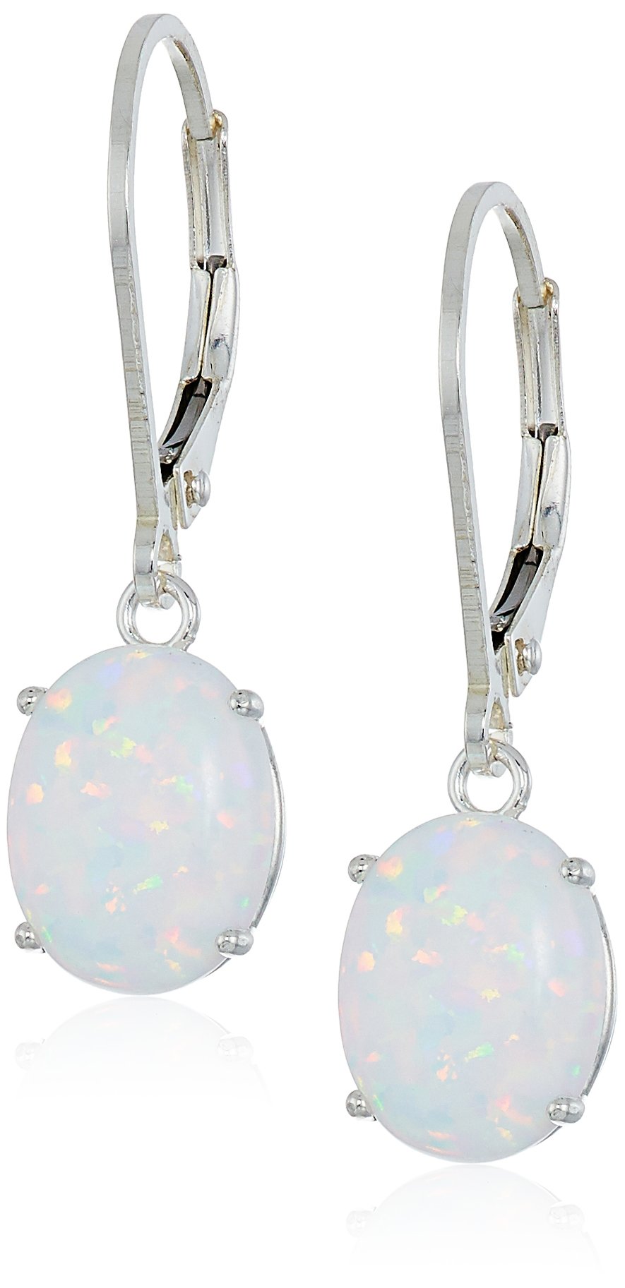 Amazon Essentials Elegant 925 Sterling Silver 4.5 Cttw, 8 x 10mm Oval Opal Gemstone Leverback Dangle Earrings, October Birthstone Jewelry for Women (previously Amazon Collection)