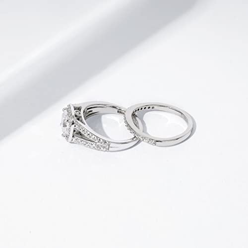 Amazon Collection Sterling Silver Platinum Plated Infinite Elements Cubic Zirconia Cushion Halo Ring, Size 7