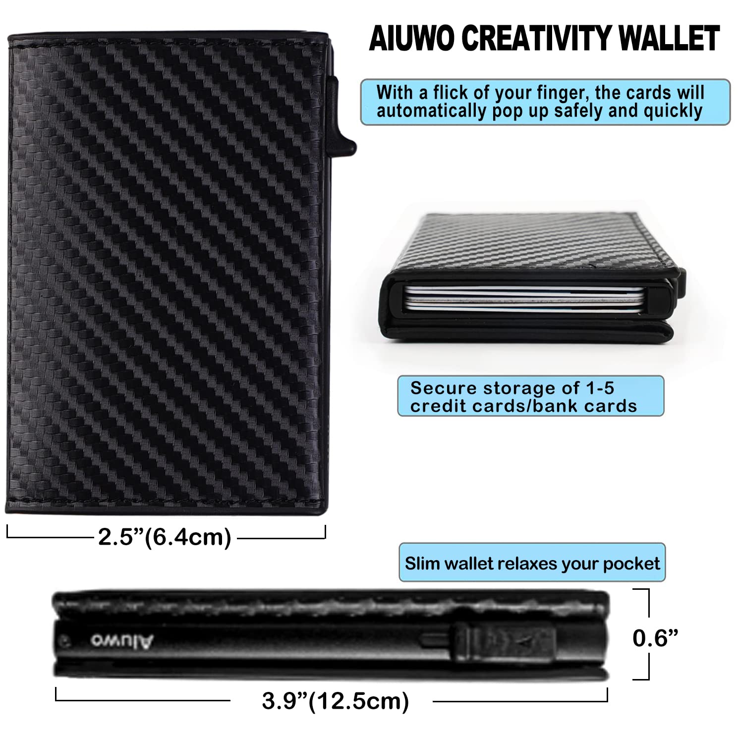 Aiuwo Mens Slim wallet with Money Clip Blocking Credit Card holder wallet for Men with Gift Box (Carbon Leather)