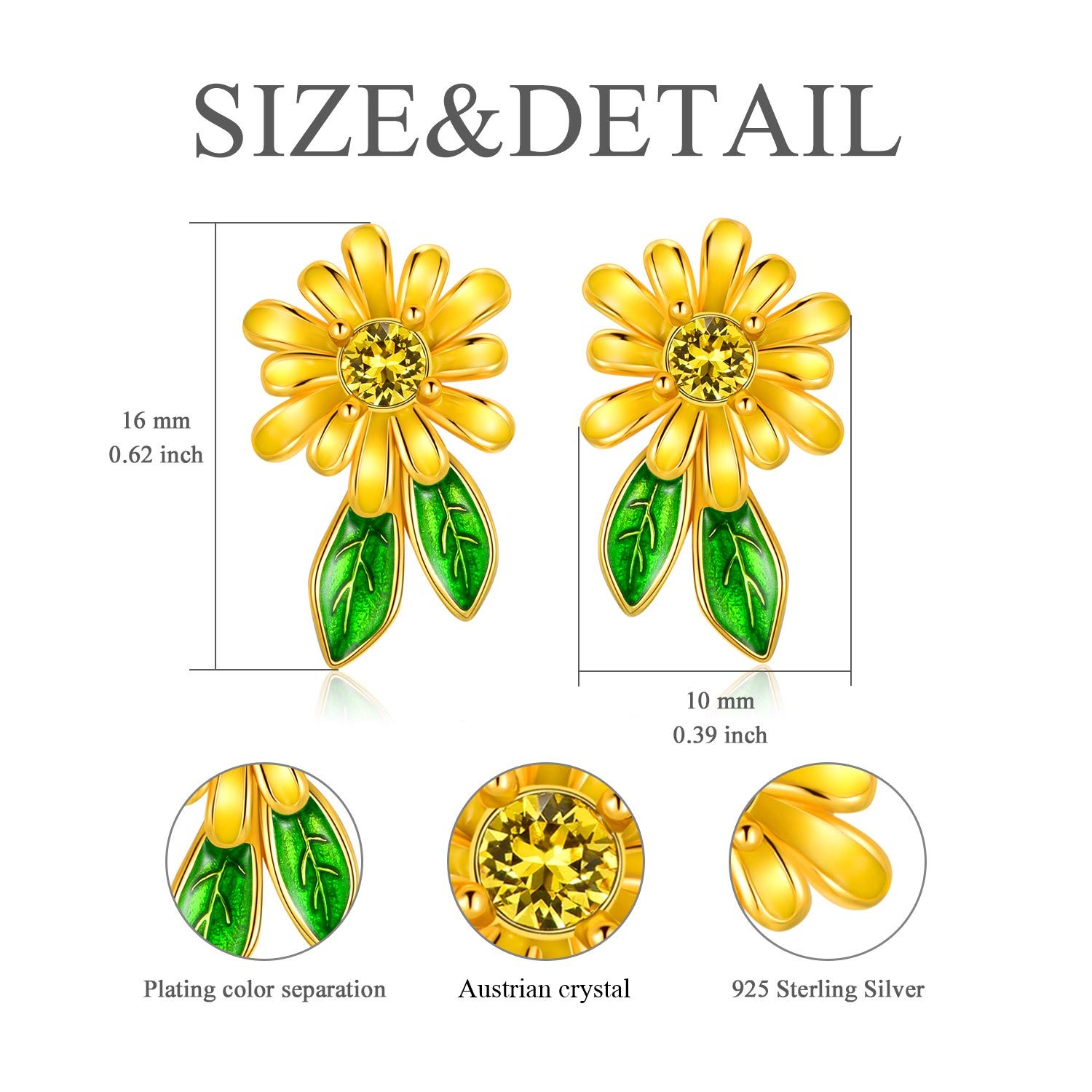 AOBOCO Hypoallergenic 925 Sterling Silver Daisy Flower Stud Earrings for Women