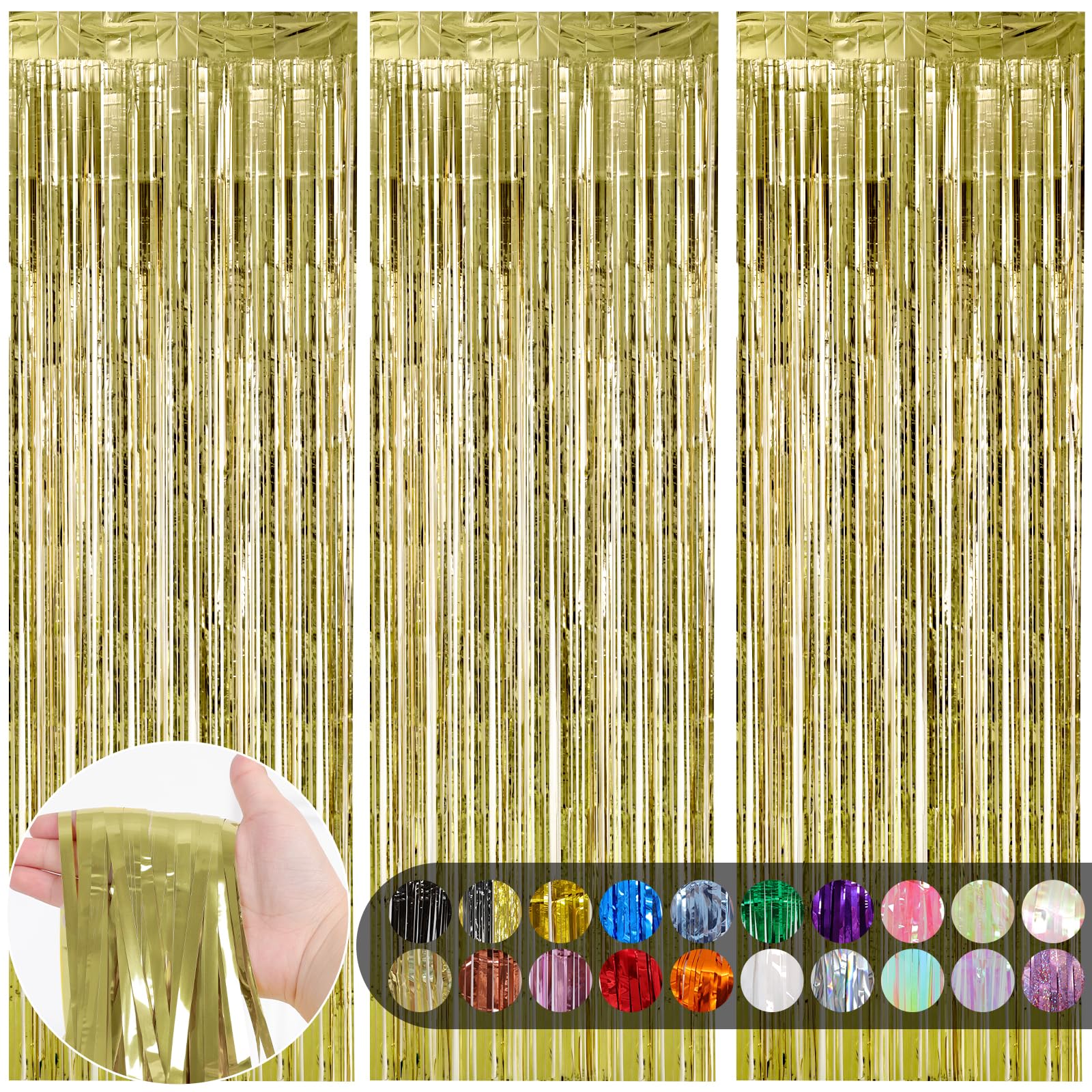RUBFAC 3pcs 3.3x8.2 Feet Black Fringe Backdrop Curtains,Tinsel Streamers Black Party Decorations,Black Fringe Backdrop for Graduation Decorations Class of 2024