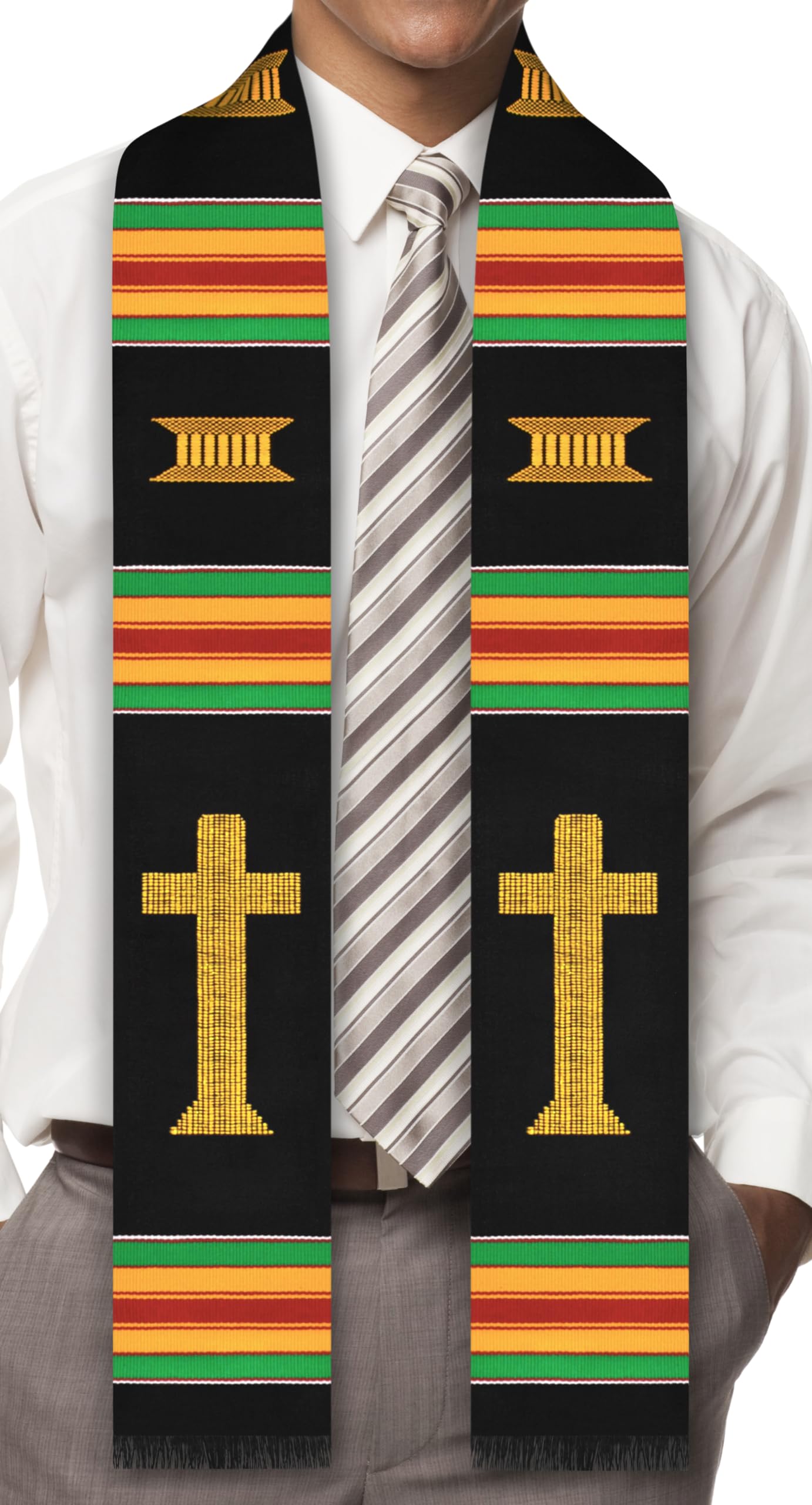 ADVANSYNC Cross Kente Stole (New Beautiful Black)