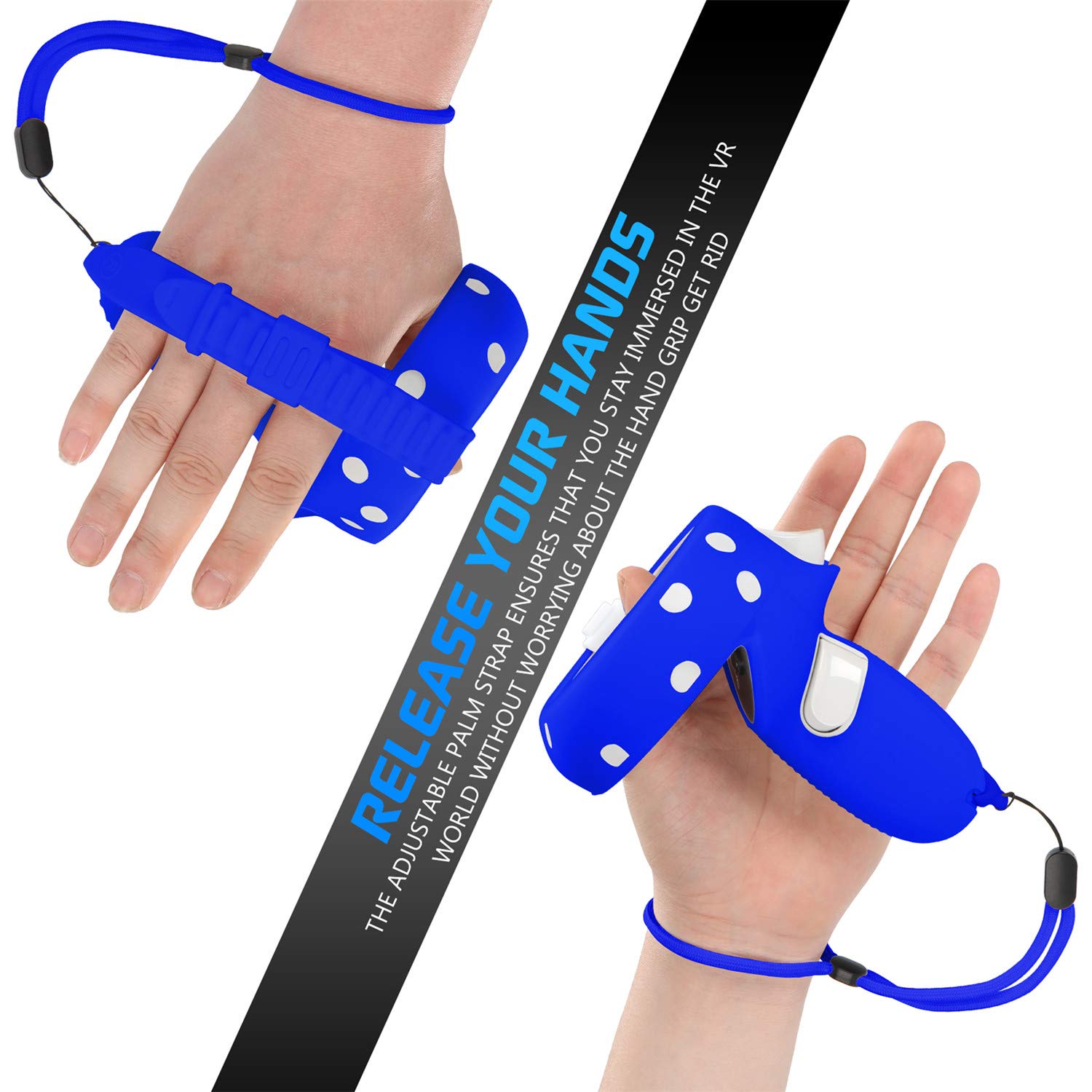 Full Grip Cover Compatible for Oculus Quest 2 Touch Controller with Adjustable Anti-Fall Backhand Starp and Wrist Hand by X-Super Home (Blue)