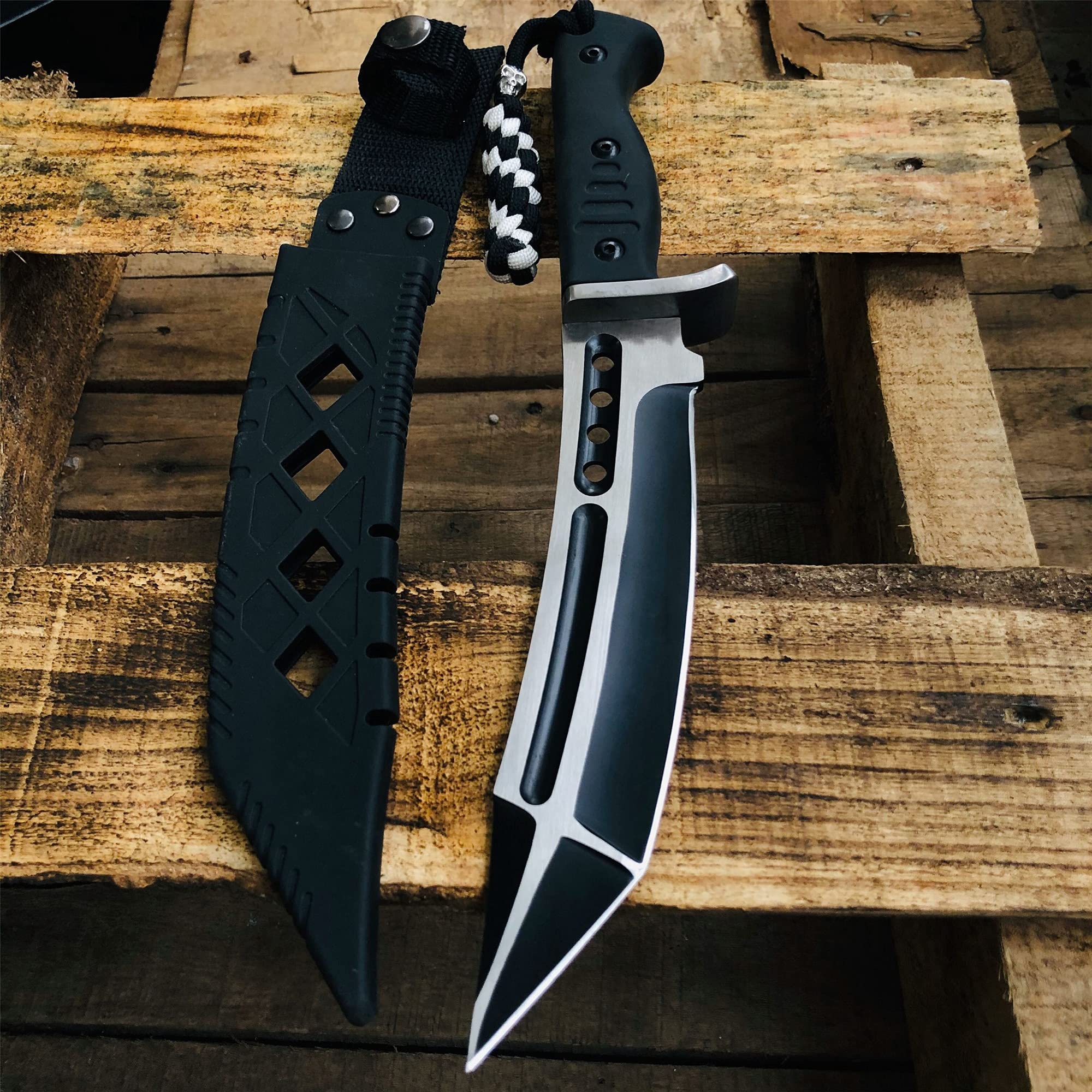 AULAKNIV 12 Inch Heavy Outdoor Tactical Survival Hunting Knife - Katana Samurai Tanto, Camping Fixed Blade Knives with Sheath