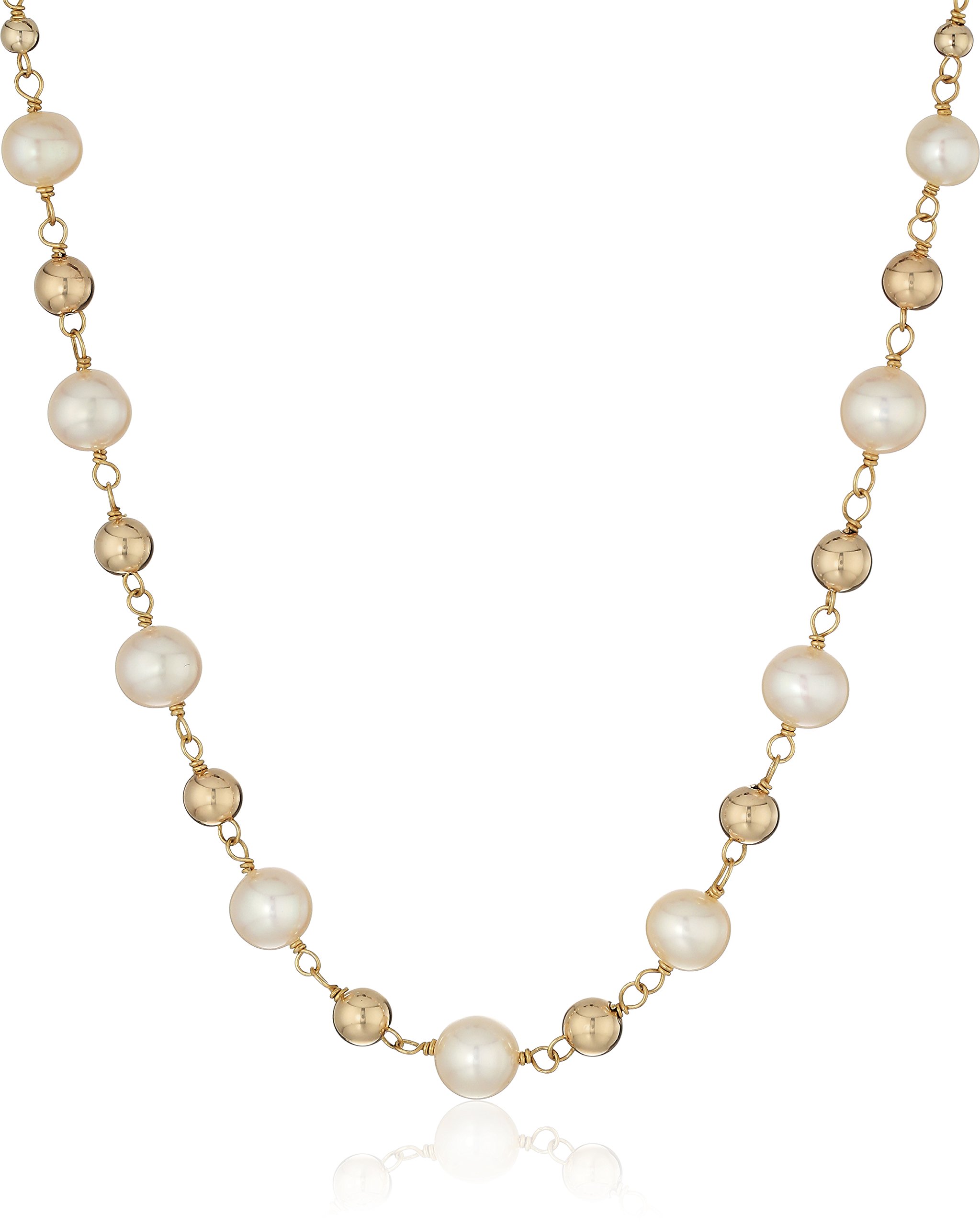Amazon Collection 14k Yellow Gold Graduated 6-9.5mm White Freshwater Cultured Pearl and Beads Strand Necklace, 18"+2"