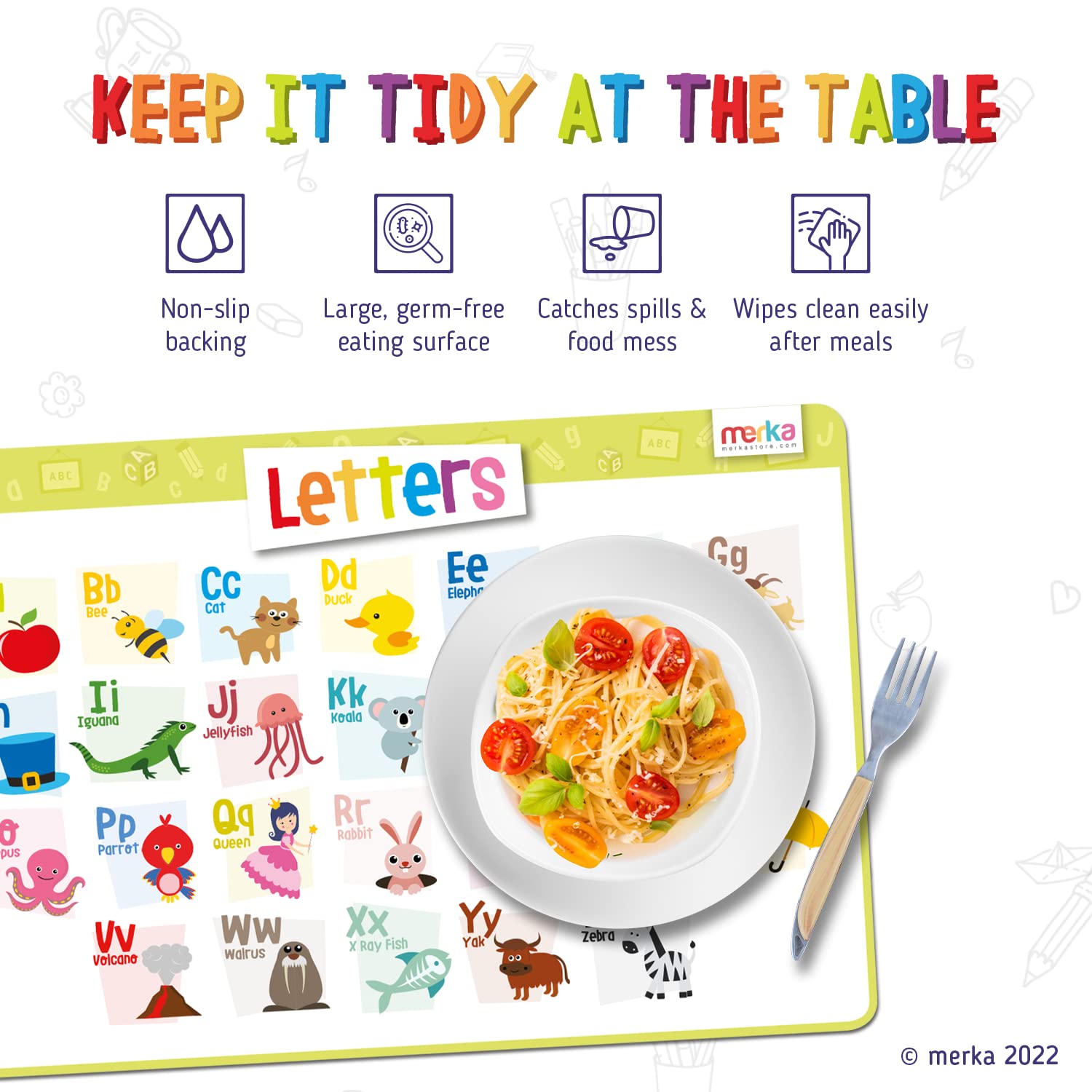 merka Kids Placemat Disposable Placemats for Baby Toddler Placemats ABC Mat Alphabet Learning and Fun Activities Non-Slip Silicone Mat for Dining Table