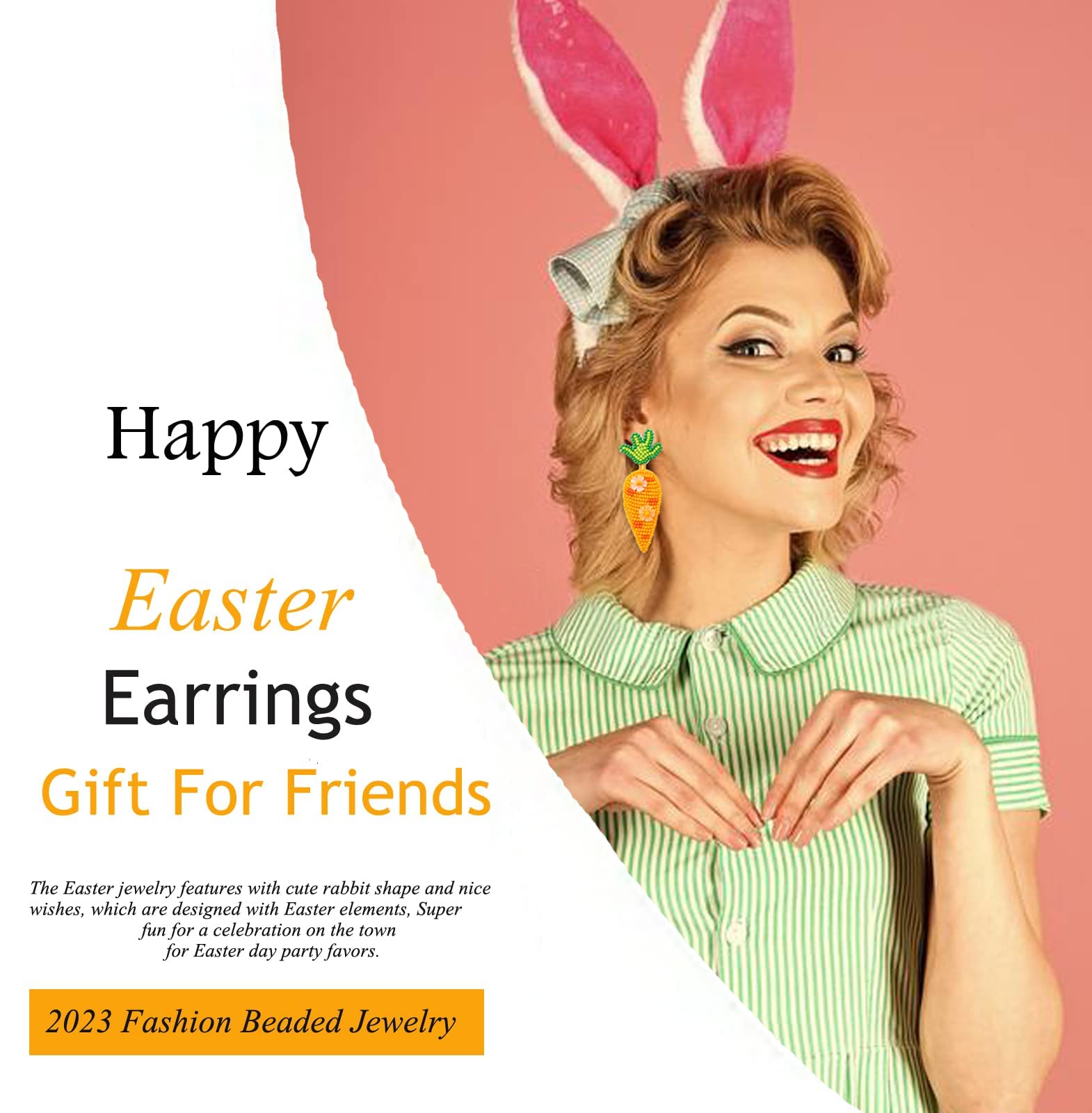 Beaded Easter Earrings for Women Dangling Cute Rabbit Egg Earrings Easter Gifts for Women Friends (Radish)