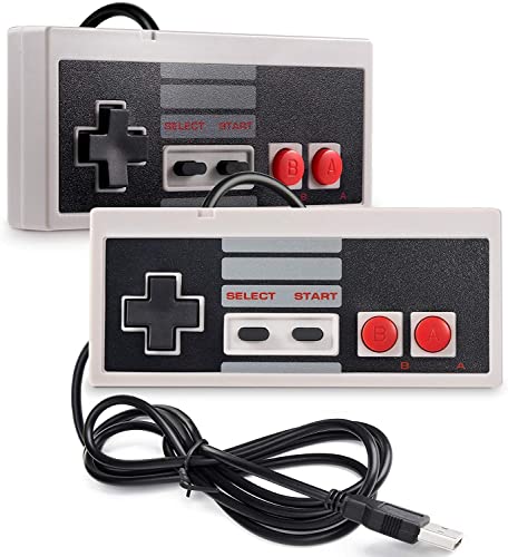 AUKS Gaming Classic NES Style USB Controller for PC, PC USB Controller Retro Gamepad Joystick Raspberry Pi Gamepad Controller for Windows PC Mac Linux RetroPie NES Emulators 2 Pack Bundle