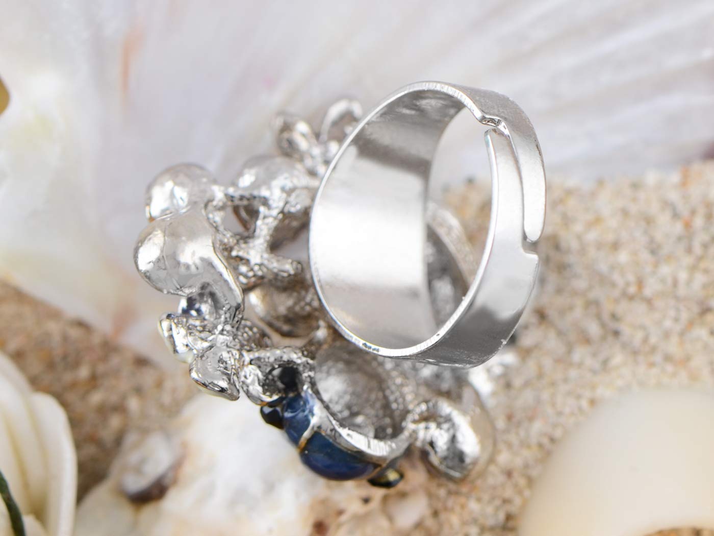 Alilang Womens Adjustable Silvery Tone Purple Rhinestones Spring Floral Flowers Ladybug Ring