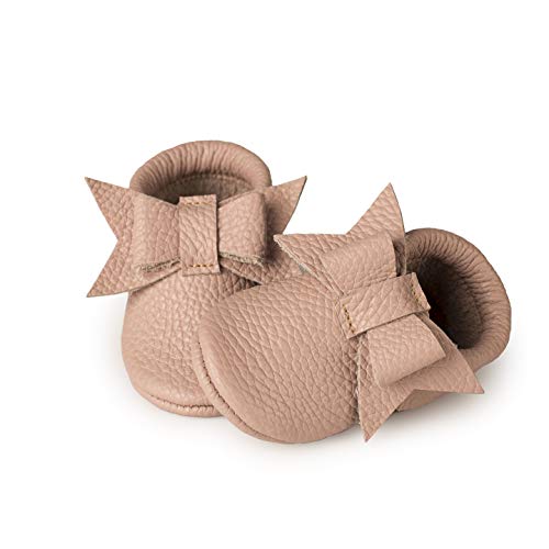 Littlebeemocs Bow Baby Moccasins (Italian Leather) Soft Sole Shoes for Girls | Infants, Babies, Toddlere (5, Tourmaline)