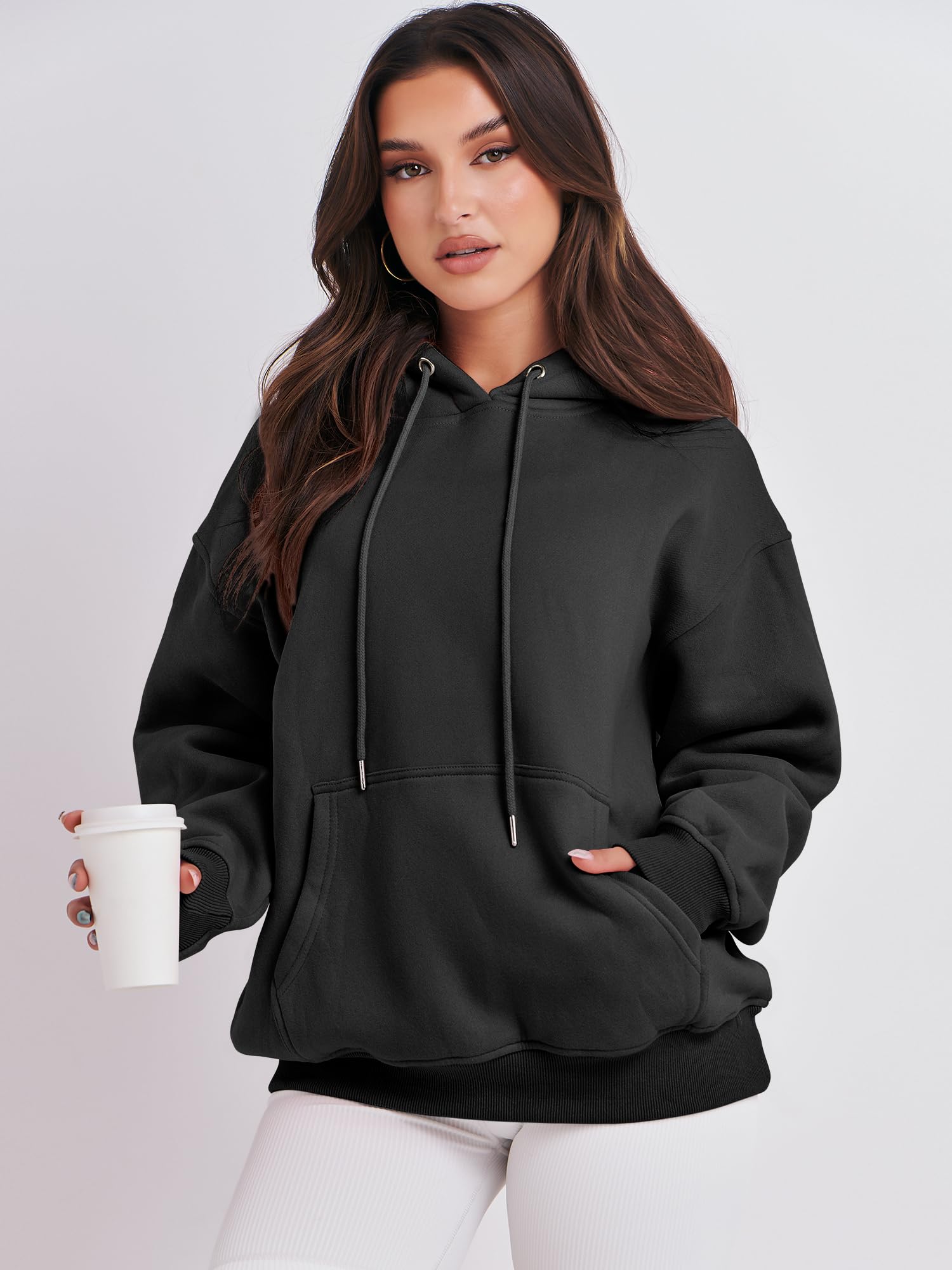 ANRABESS Women's Oversized Fleece Hoodies Basic Pullover Sweatshirt Fall Fashion 2024 Outfits Trendy Y2k Teens Preppy Clothes Black-M