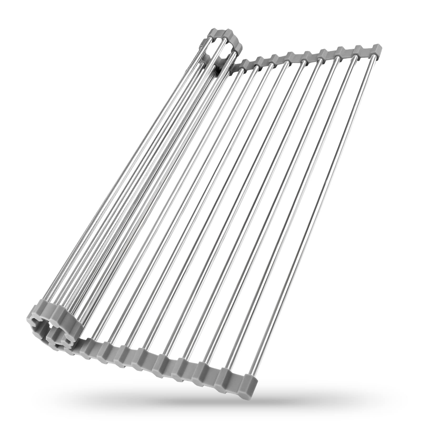 AOUAO Roll Up Dish Drying Rack,Multipurpose Stainless Steel Over The Sink Drainer Rack,Kitchen Portable Dish Rack (Round)