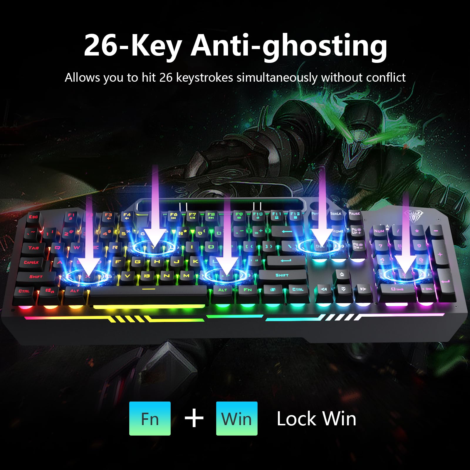AULA Gaming Keyboard, 104 Keys Gaming Keyboard and Mouse Combo with RGB Backlit, All-Metal Panel, PC Gaming Keyboard Mouse, Wired Keyboard for MAC Xbox PC Gamers (Black Keycaps + Silver Matt Panel)