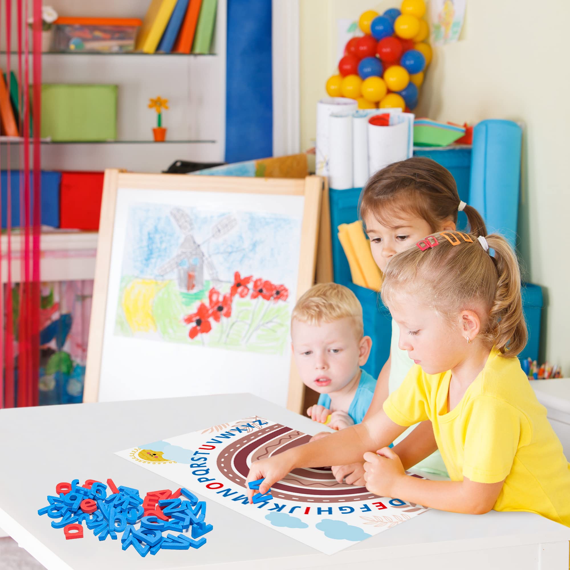 BeYumi 2Pcs Double Sided Boho Rainbow Alphabet Arch Mats with Foam Letters ABC Uppercase Lowercase Alphabet Recognition Activity Spelling Learning Educational Toy for Toddlers Preschool Kindergarten