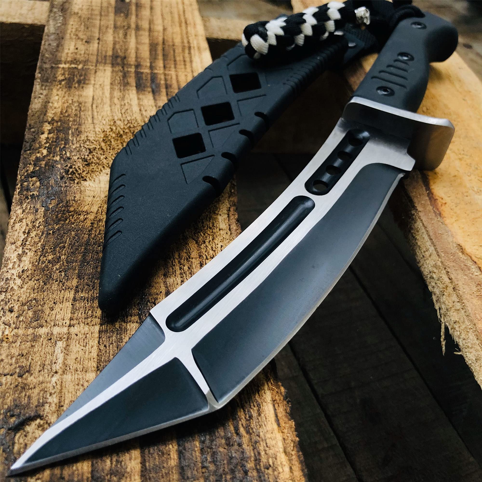 AULAKNIV 12 Inch Heavy Outdoor Tactical Survival Hunting Knife - Katana Samurai Tanto, Camping Fixed Blade Knives with Sheath