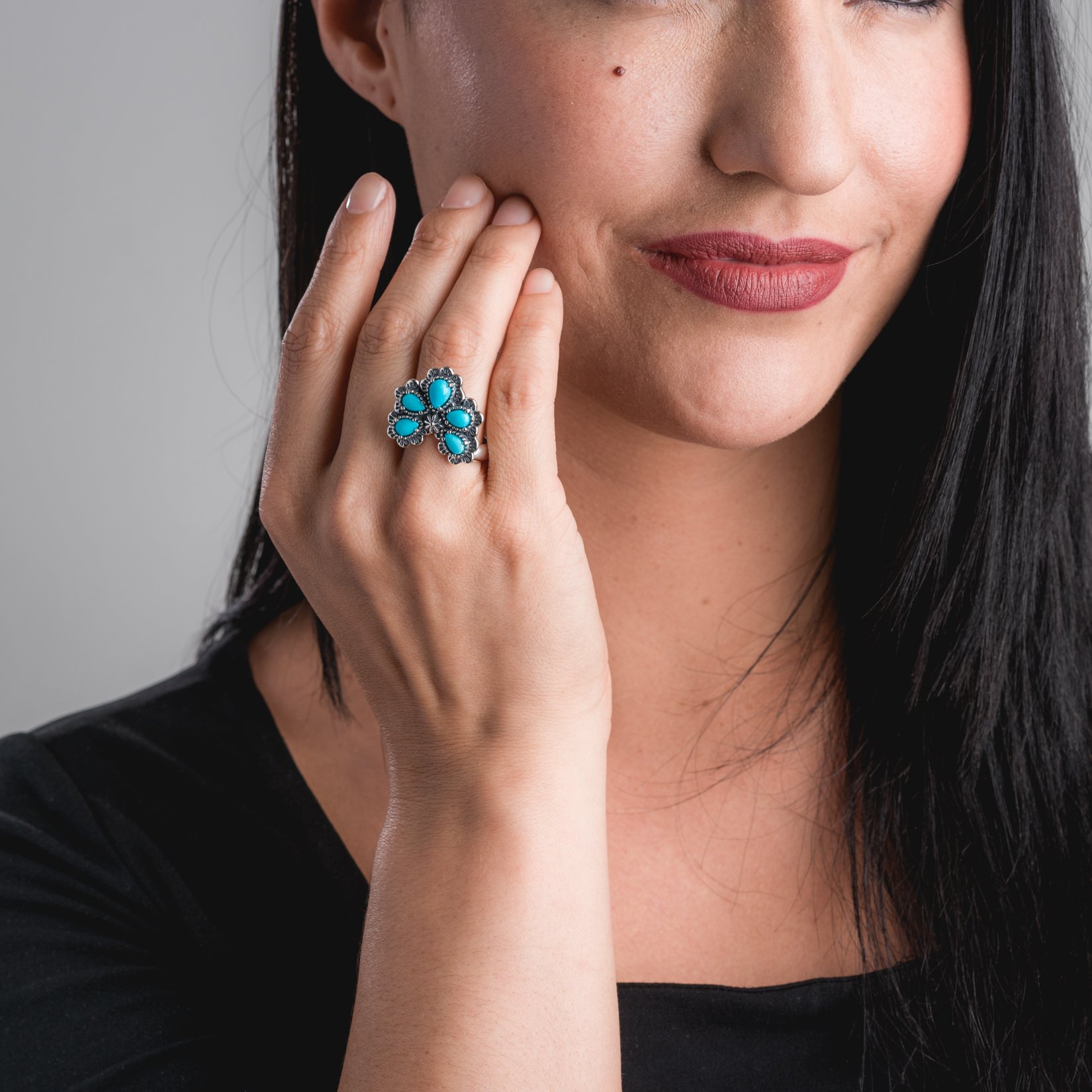 American West Sterling Silver Sleeping Beauty Turquoise Gemstone 5-Stone Ring Size 8