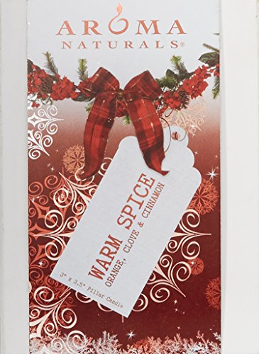 Aroma Naturals Holiday Orange, Clove and Cinnamon Essential Oil Scented Pillar Candle, Warm Spice, 3 inch x 3.5 inch