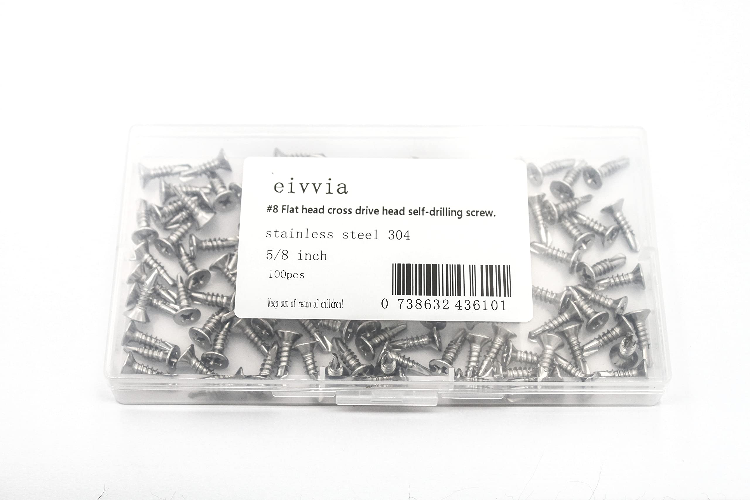 eivvia100pcs #8 * 5/8" Flat Head Cross Drive Head, 304 Stainless Steel, Flat Head Sheet Metal Screw self Tapping Screw Swallowtail Screw.âŚ