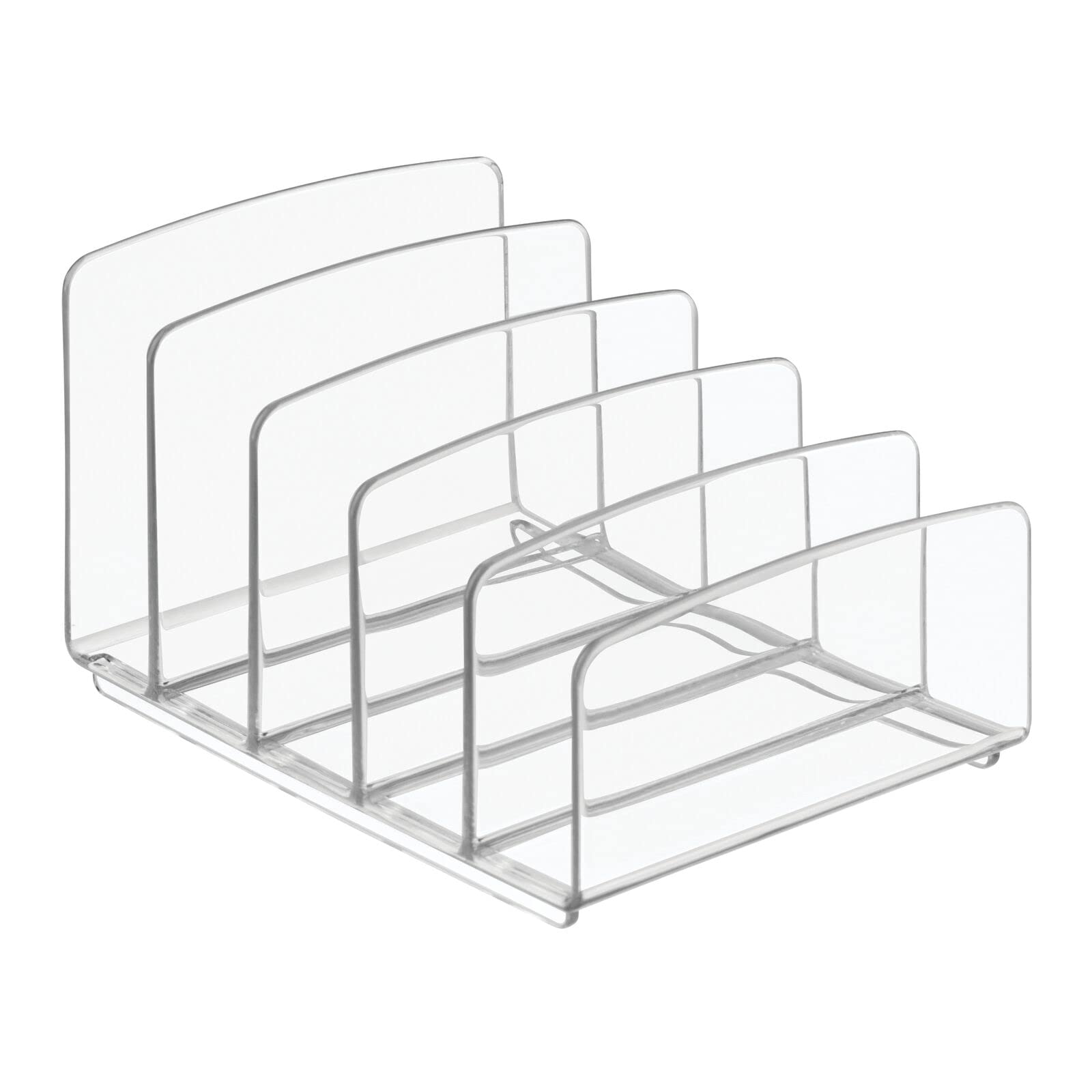 mDesign Plastic Divided Makeup Organizer for Bathroom Countertops, Vanities, Cabinets - Cosmetic Storage Solution for, Eyeshadow Palettes, Contour Kits, Blush, Face Powder - 5 Sections - Clear