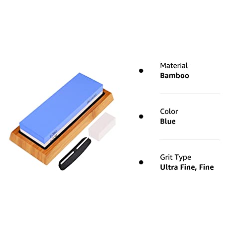 Aovemt Knife Sharpening Stone, Premium Knife Sharpening Kit, 2 Side Grit 1000/6000 Whetstone, Wet Stone, Nonslip Base, Angle Guide and Flattening Stone