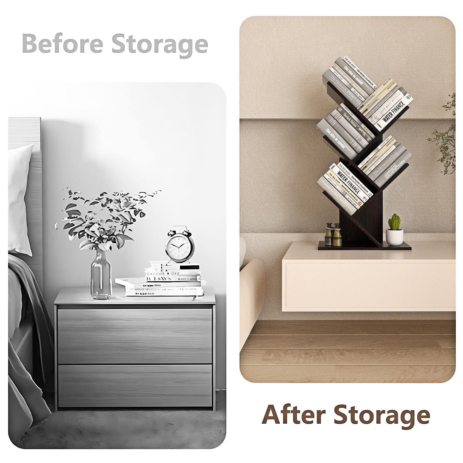 DFENGDF 5-Shelf Tree Bookshelf Free Standing Small Book Shelf Narrow Wood Bookcase Floor Standing Book Shelf Modern Book Storage Organizer for Home Office Bedroom Living Room Black