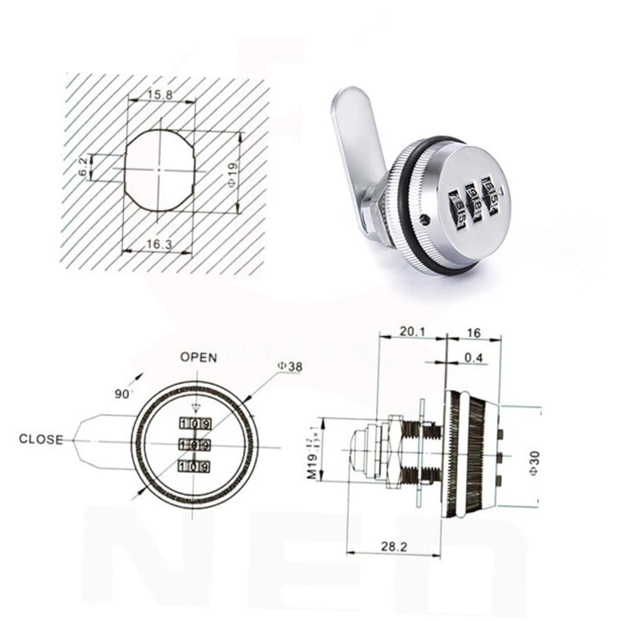 Angoily 3pcs Password Mailbox with Lock Security Keyless Cylinder Lock Mailbox Cam Lock Mailbox Numbers 3-dial Code Camlock Combination Cabinet Lock Number Lock Cupboard Mechanical