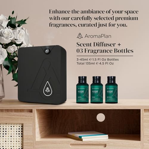 AromaPlan Bluetooth Smart Scent Air Machine for Home + 3 Fragrances– Smart Cold Air Technology, Hotel Collection Diffuser, Waterless Whole House Scent Diffuser with Top Picks Fragrance Kit, Black