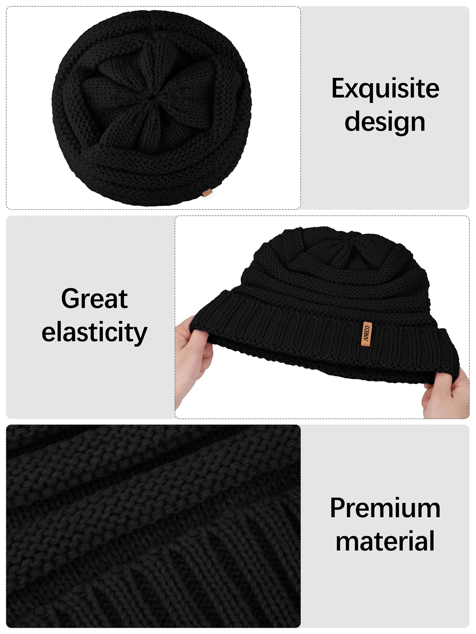 Aneco Winter Warm Knitted Scarf Beanie Hat and Gloves Set Men & Women's Soft Stretch Hat Scarf and Mitten Set