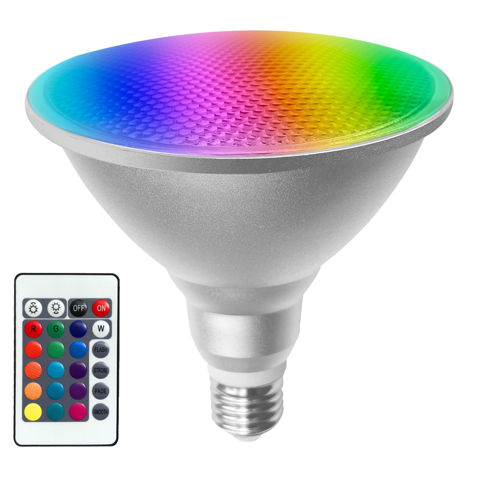 CUISANHOUSE PAR38 Flood Light Bulbs with Remote,30W LED Color Changing Bulb,100W Equivalent Garden Lamps for Halloween Christmas Party Decoration(RGB+Nature White)
