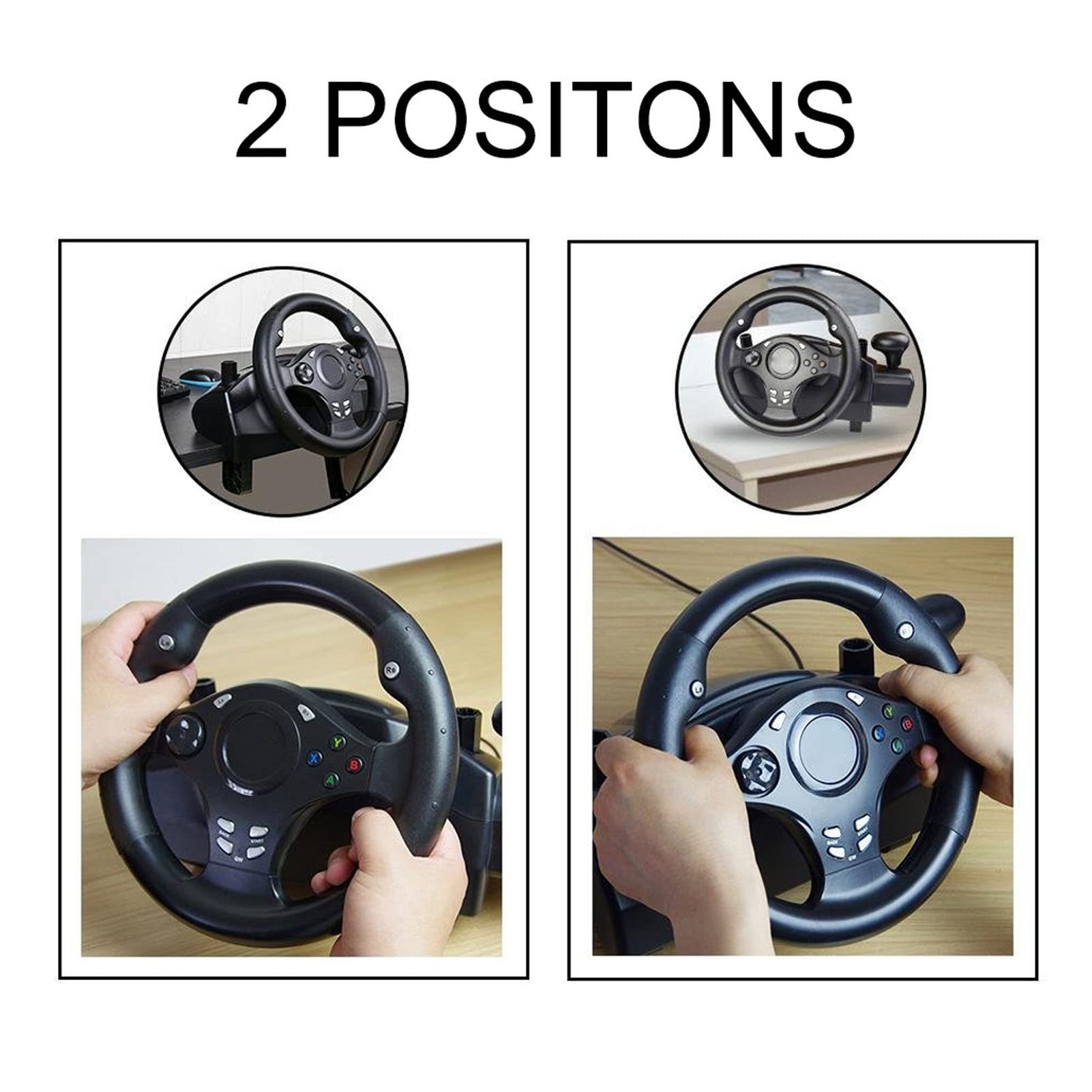 Asixxsix Racing Gaming Steering Wheel, 7 in 1 Universal USB Car Sim 270 Degrees Driving Simulator Steering Wheel with Linear Pedals Dual Mode Drive Pc Steering Wheel for Ps3 Ps4 Xbox One Switch