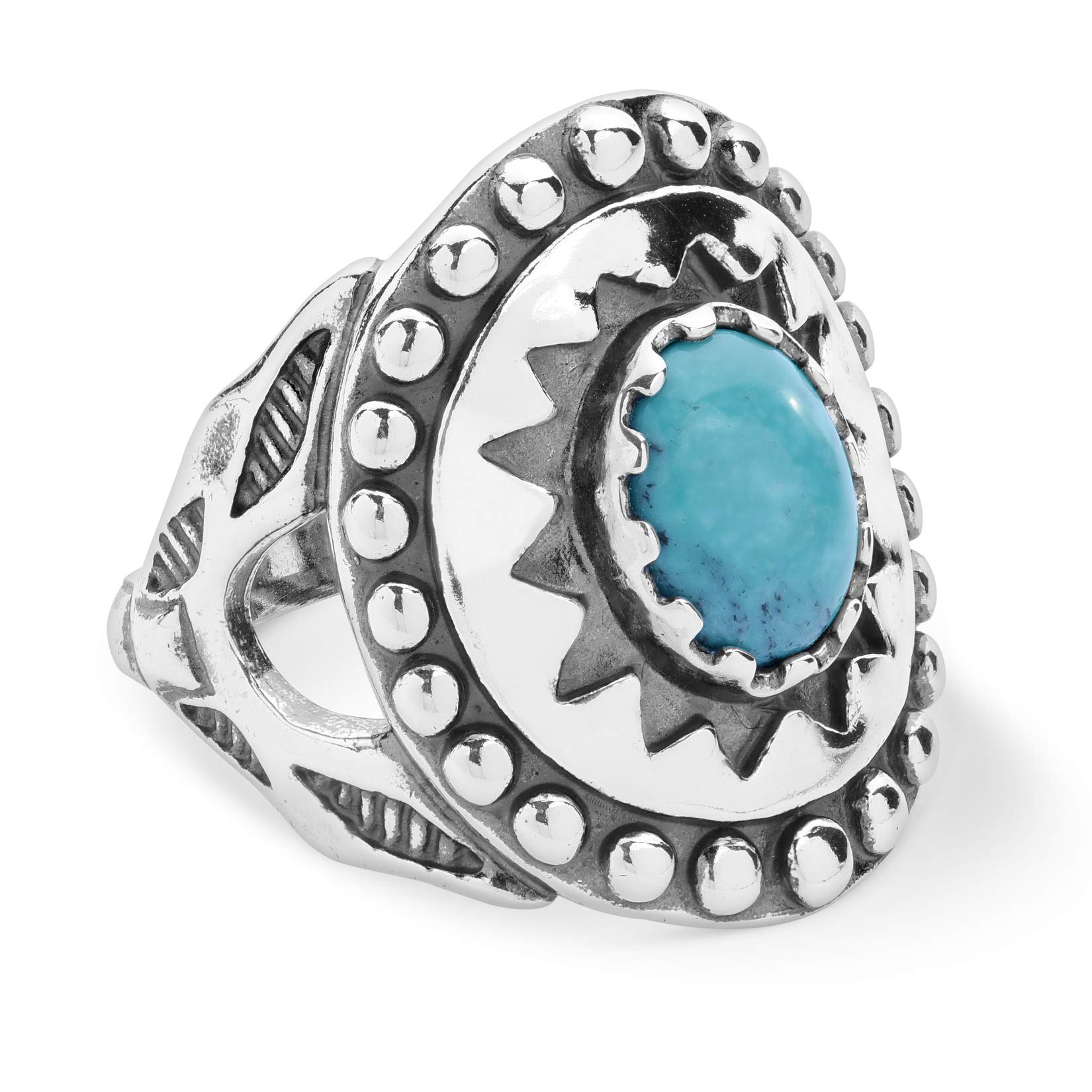 American West Sterling Turquoise Gemstone Sunburst Ring Size 10