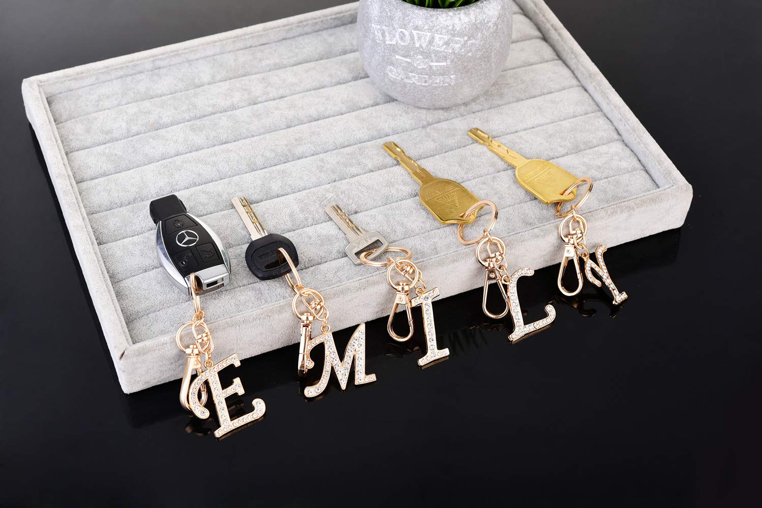 AlphaAcc Keychain for Women Purse Charms for Handbags Crystal Alphabet Initial Letter Pendant with Key Ring,Letter A