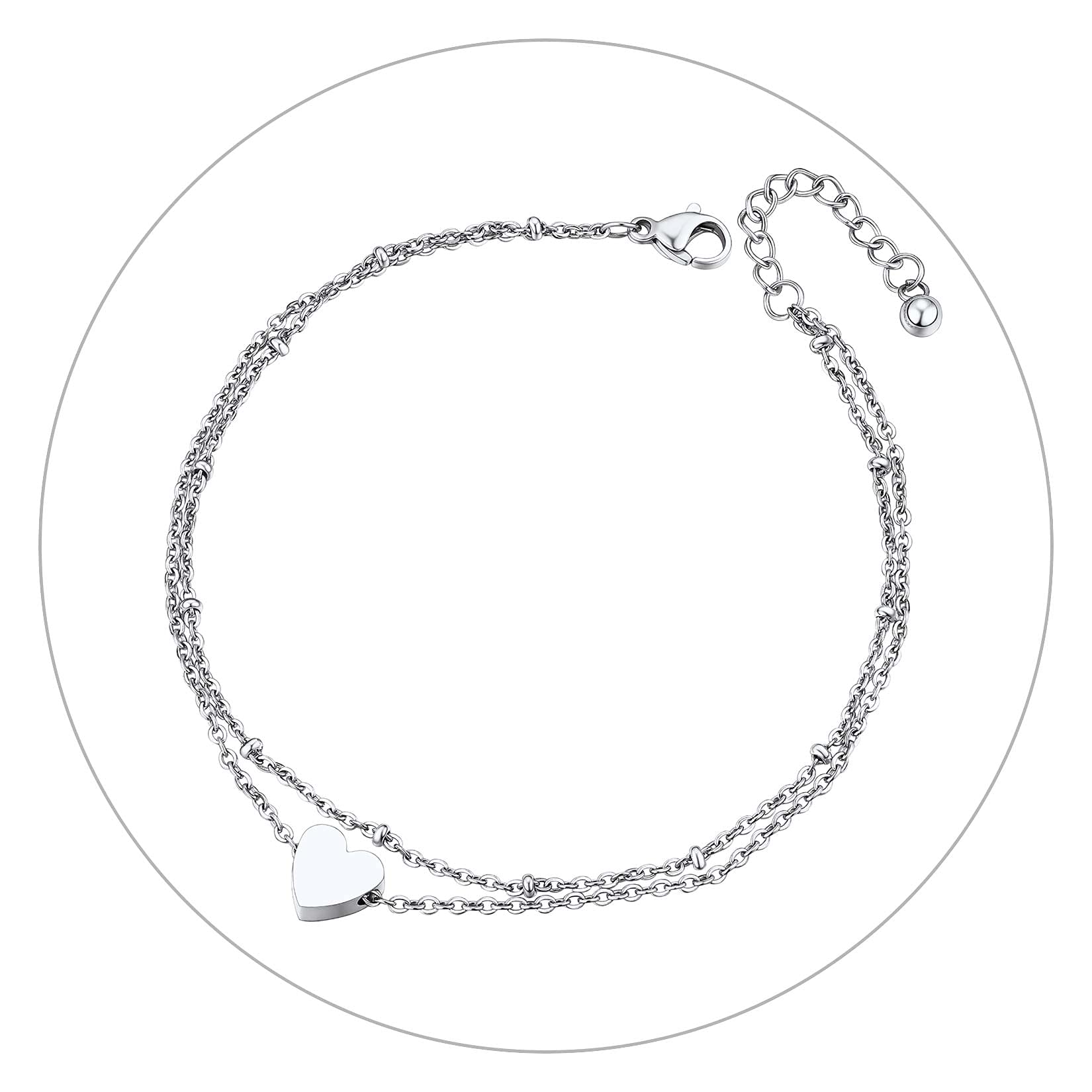 Ankle Chains for Women Stainless Steel Heart Anklet Sterling Silver Color Layered Anklets