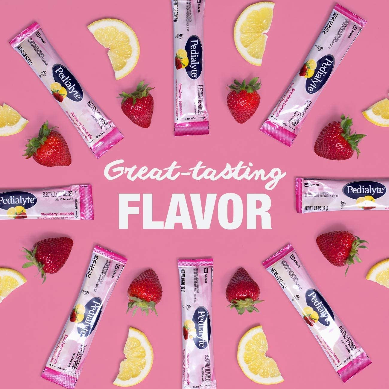 Pedialyte Large Powder Packs, Strawberry Lemonade, 6 Count, Pack of 3