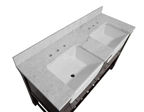 Charlotte 60-inch Double Farmhouse Bathroom Vanity (Carrara/Chocolate): Includes Chocolate Cabinet with Authentic Italian Carrara Marble Countertop and White Ceramic Apron Sinks