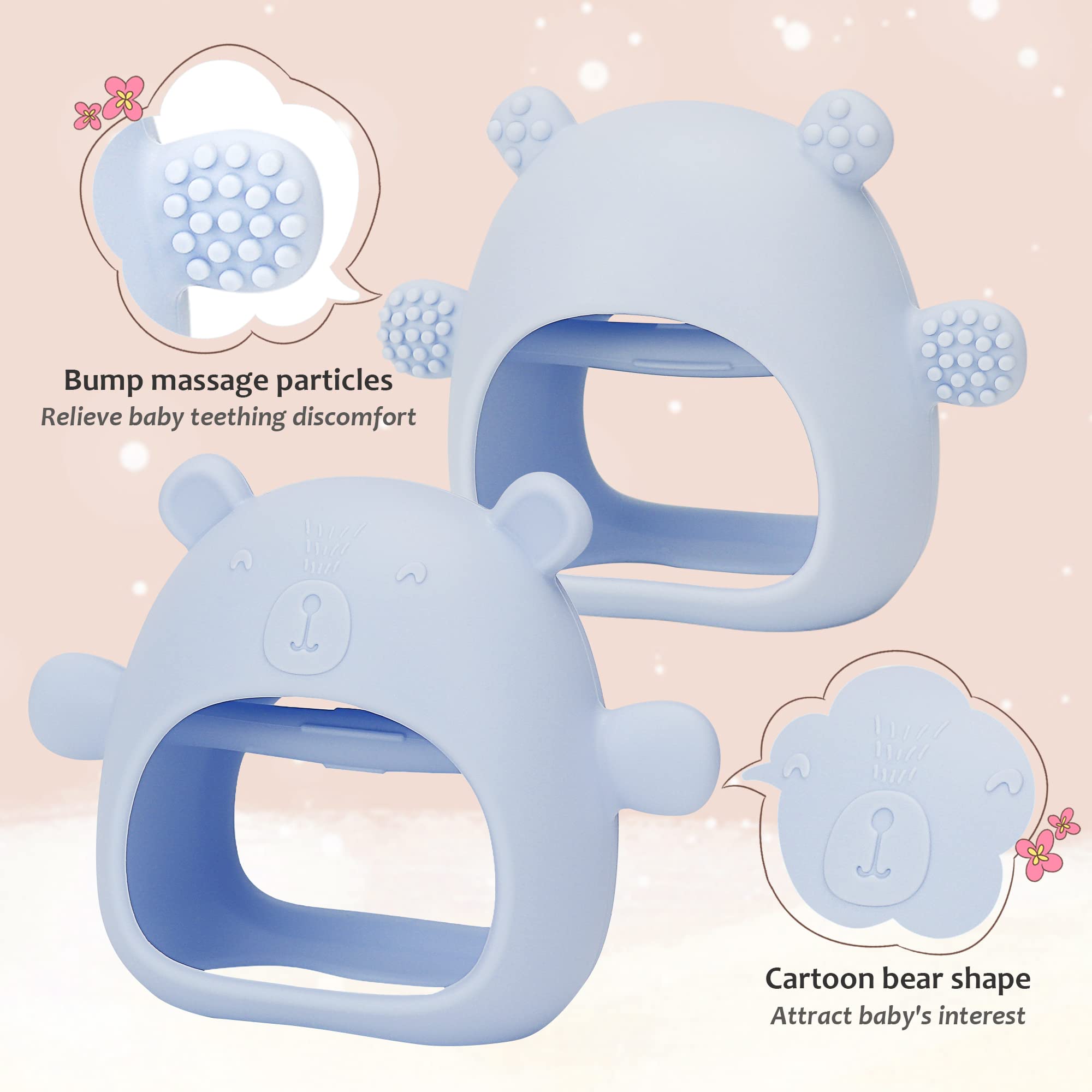 Bear Never Drop Silicone Teething Toys for Babies 0-6 Months 6-12 Months Baby Teething Toys for Sucking Needs Teethers Toys for Babies (LightBluePink)
