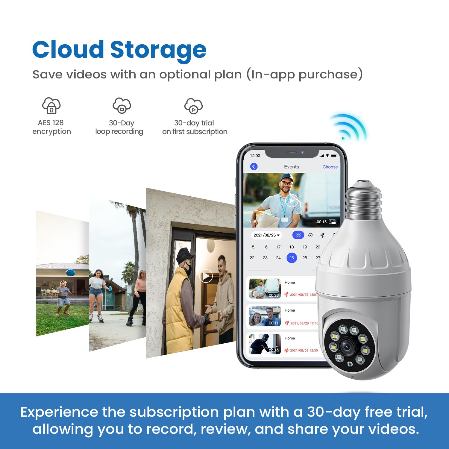 ALPHAPEACH 1080P Smart Light Bulb Home Security Camera Outdoor, Color Night Vision, AI Human Detection, 2-Way Audio, Cloud Storage, 355-degree Rotation, Indoor Surveillance, 2.4GHz WiFi