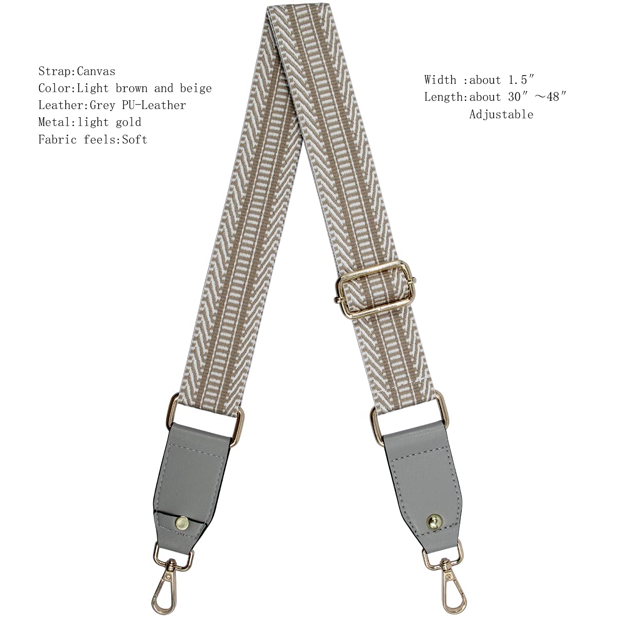 Duwi Wide Purse Strap Jacquard Guitar Style Strap Multicolor Canvas Adjustable Crossbody Bag Strap(Grey,brownwhite, Transverse)