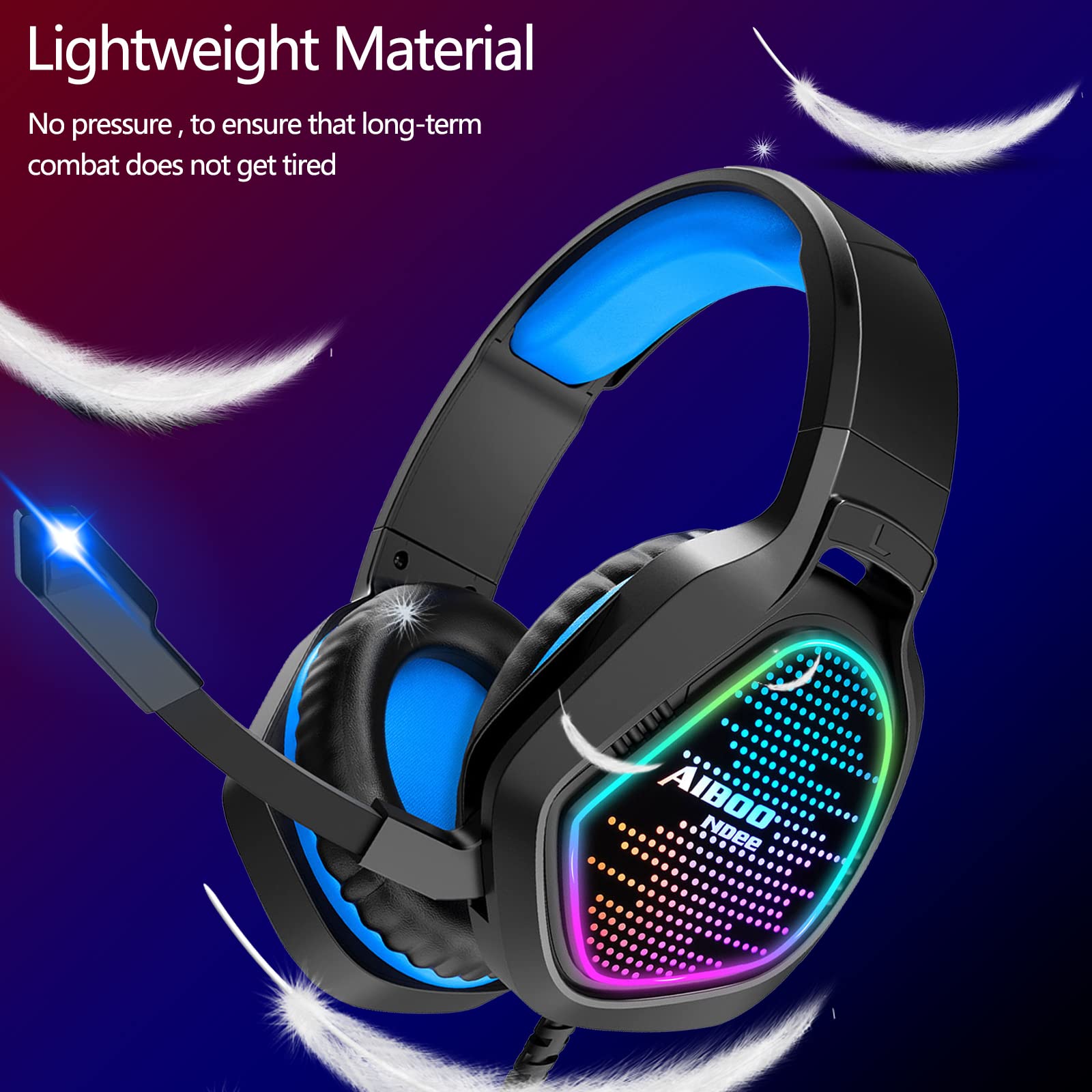 BFMODFAF V100 Surround Sound Professional Gaming Headset with Noise Cancelling Over Ear Headphones with Mic, LED Light, Bass Surround, Soft Memory Earmuffs - for PC, PS4, PS5, Xbox One, Switch (Blue)