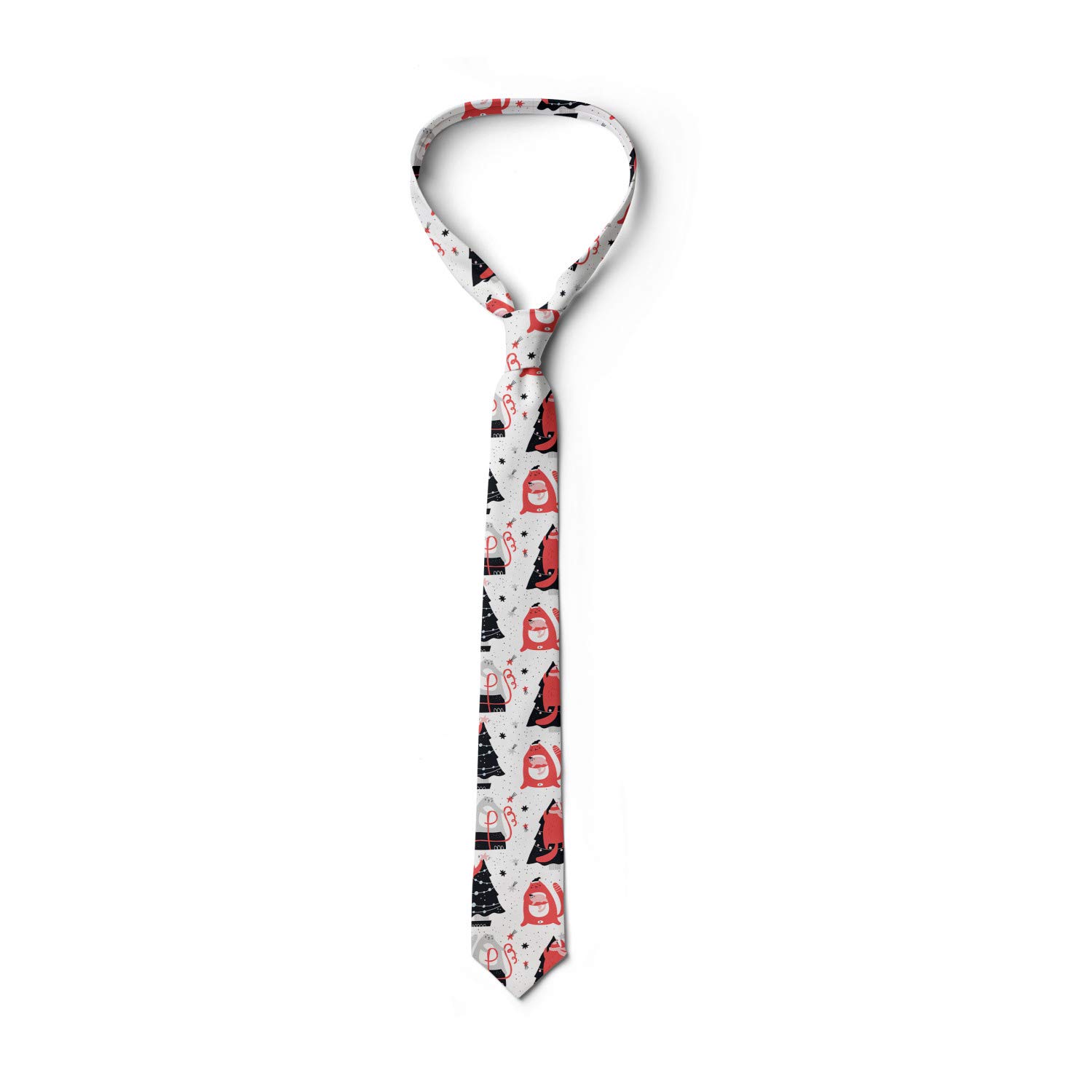 Ambesonne Necktie, Cats Preparing at Christmas, Dress Tie, 3.7", White and Coral