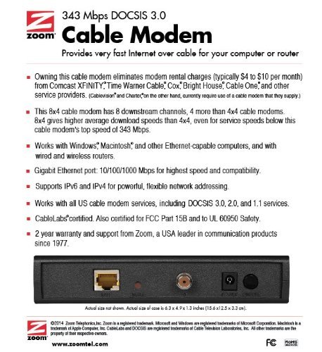 Zoom 343 Mbps DOCSIS 3.0 8X4 Cable Modem (Model 5341J)
