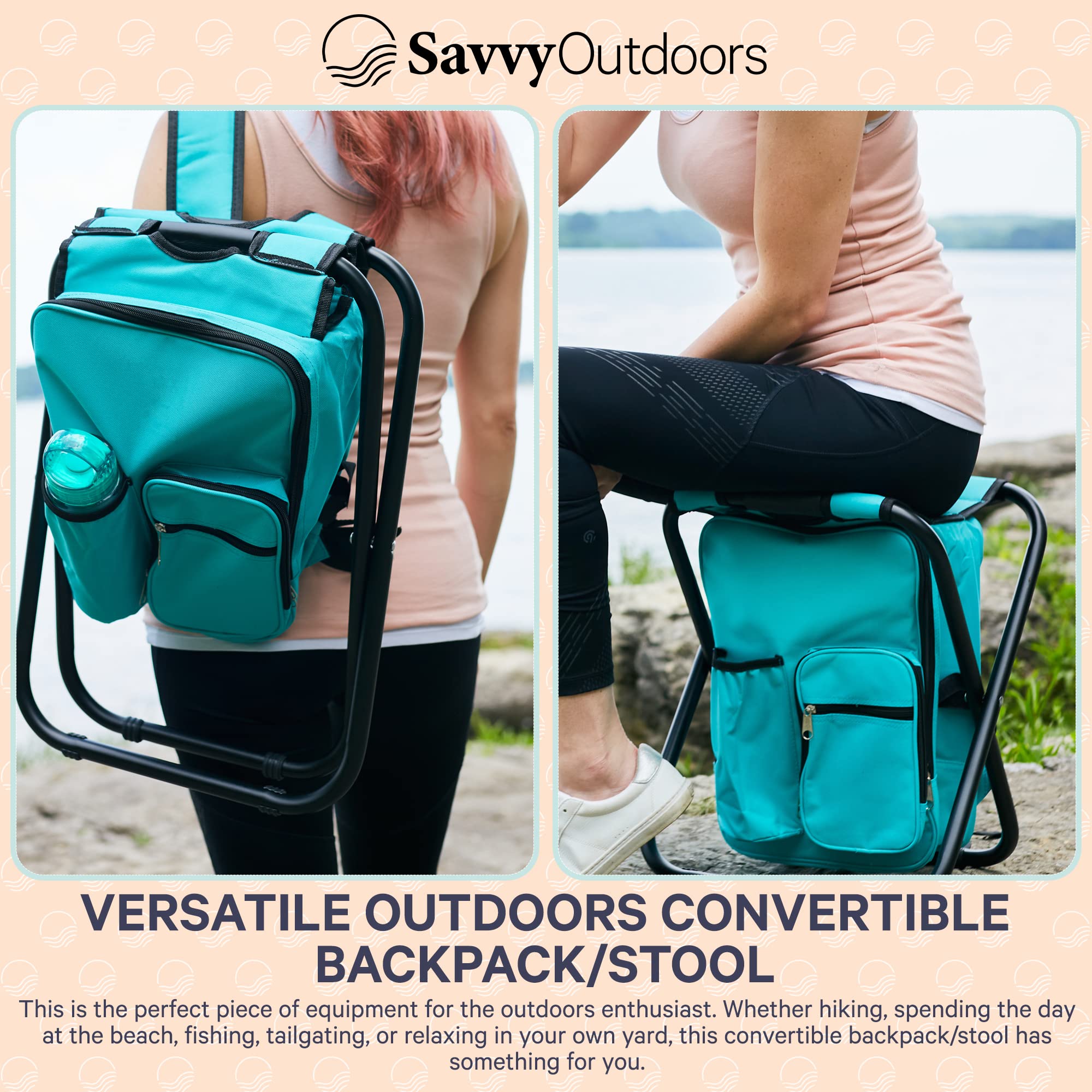 American Owned Savvy Outdoors Back Pack Chair or Backpack Cooler Chair, Portable Lightweight Stool