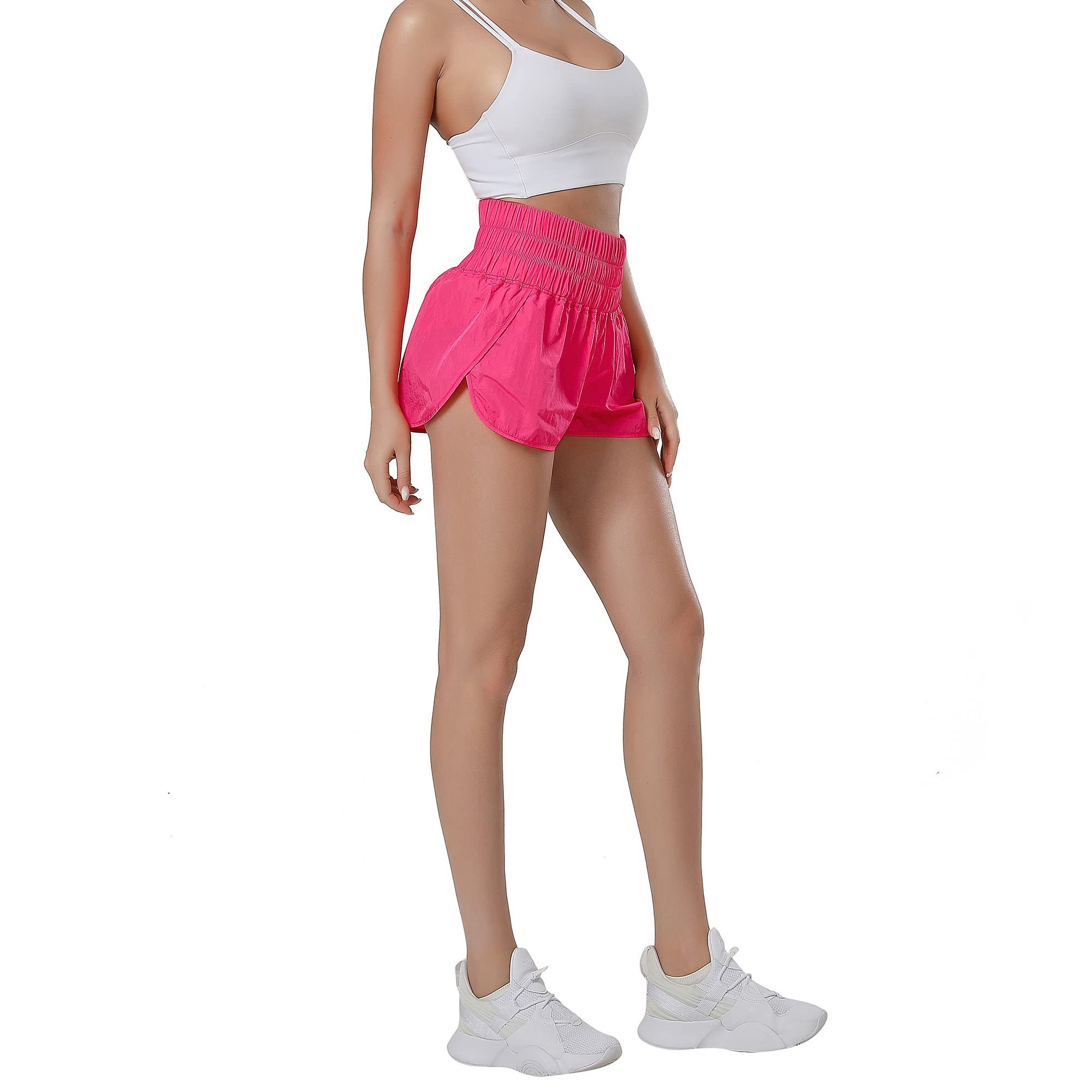 Aurefin High Waisted Athletic Shorts for Women,Womens Running Shorts with Mesh Liner Quick Dry Casual Workout Active Shorts HOT Pink/M