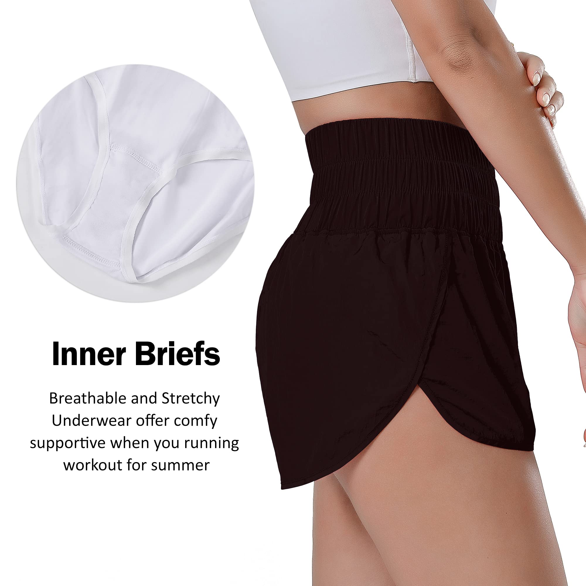 Aurefin High Waisted Athletic Shorts for Women,Womens Running Shorts with Mesh Liner Quick Dry Casual Workout Active Shorts Brown/L