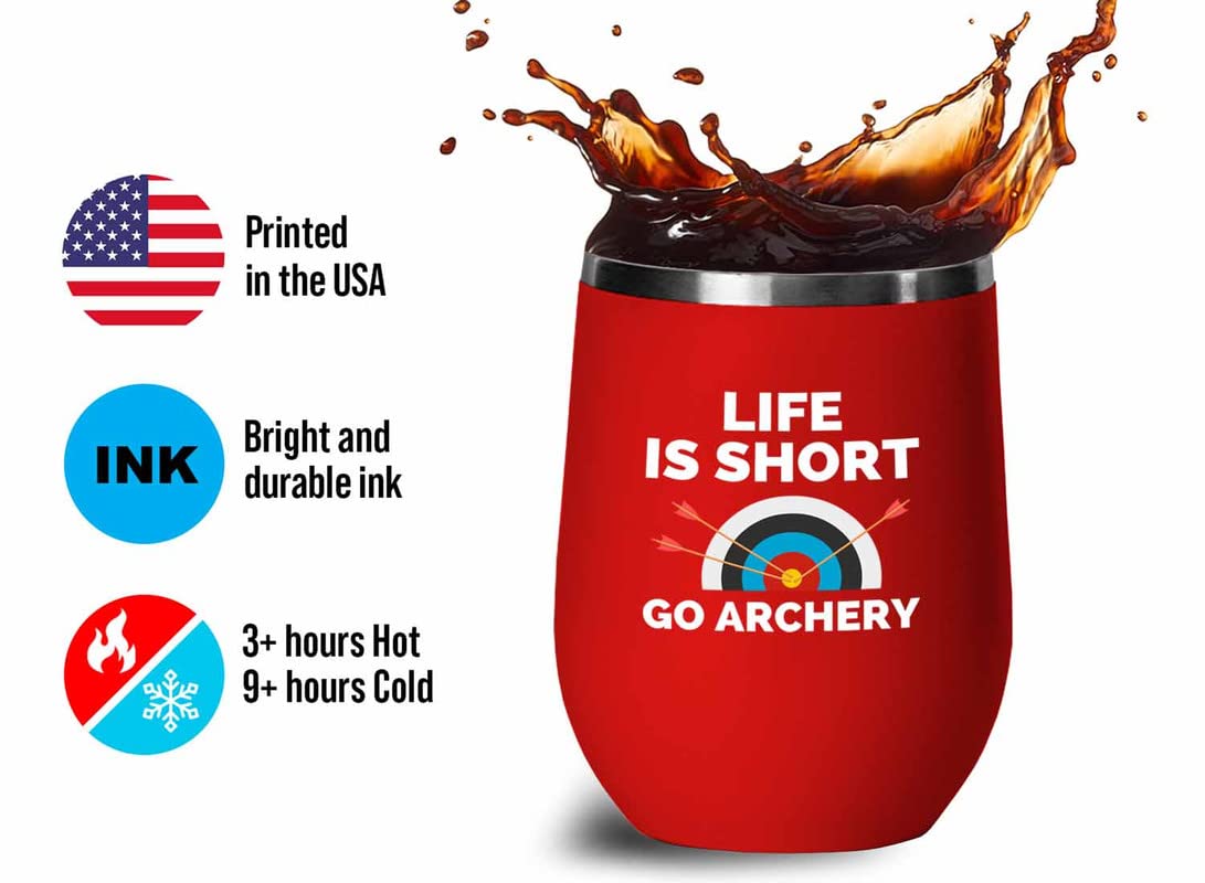 Archery Red Wine Tumbler 12oz - is short go archery - Archery Trainer Bowfishing Deer Shooting Target Shot