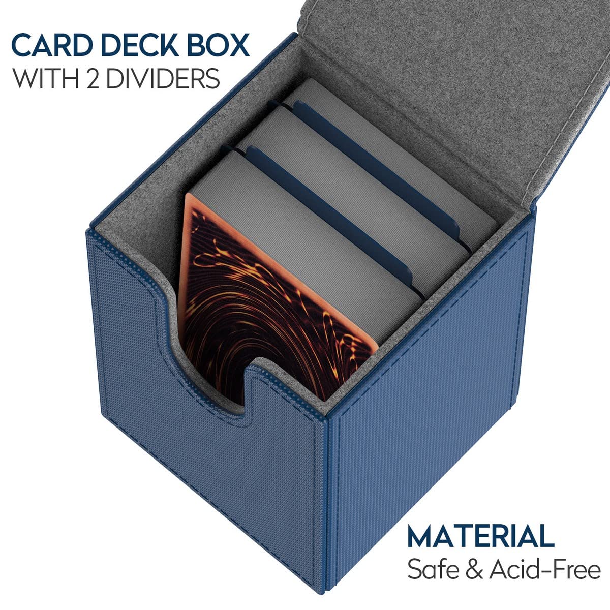 Bheddi Card Deck Box compatible with YGO Cards, Card Holder Cases with 2 Dividers per Holder, Large Size Fit 110 Cards (Spellbind) (Blue)