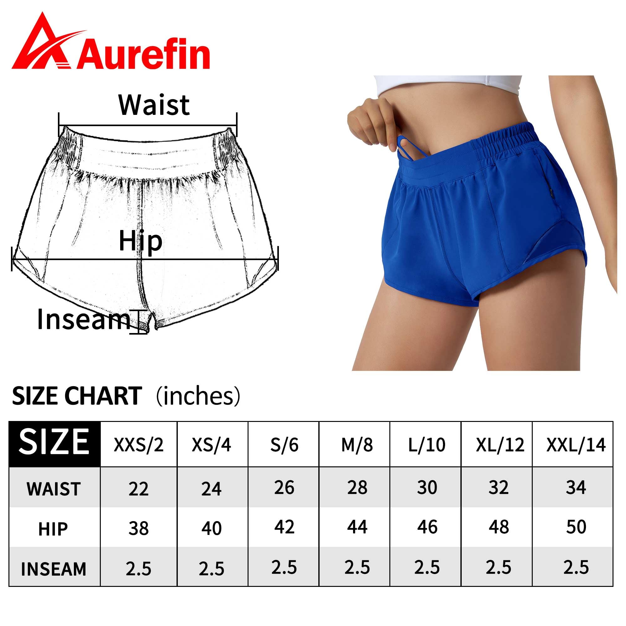 Aurefin Running Shorts for Women,Quick Dry Athletic Sports Shorts Lightweight Active Workout Gym Shorts with Zip Pocket Blue/M